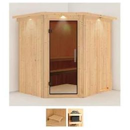 Sauna Karibu "Siirin", beige (naturbelassen), ohne Ofen, (ohne Ofen), Saunen, ohne Ofen