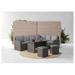 Konifera "London" Set, 2x3er Sofa, 2x Hocker, 1x Tisch 140x80x66cm, inkl. Auflagen, 17 Stk. tlg. inkl. Schutzh&uuml;lle, Aluminium, Polyrattan