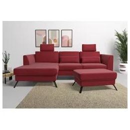 Sit & More Ecksofa SIT & MORE "Olsen L-Form", rot, B:261cm H:88cm T:172cm, 100% Polyester, Sofas, inklusive Sitztiefenverstellung, wahlweise mit Bettfunktion, 15cm hoch