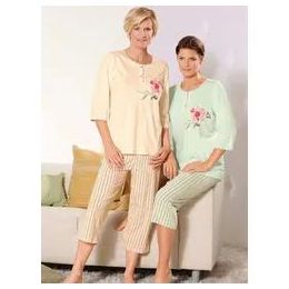 Schlafanzug Ascafa, Damen, Gr. 44/46, bunt (apricot, lind), 100% Baumwolle, Homewear-Sets Schlafanzug