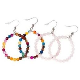 Ohrhaken-Set Firetti "Schmuck Geschenk Silber 925 Ohrschmuck Ohrringe Edelsteine", bunt (silberfarben, rosa, blau, transparent, rot, gr&uuml;n, gelb, lila, pink, schwarz, rosa, blau, transparent, rot, gr&uuml;n, gelb, lila, pink, schwarz), Ohrringe, Damen, 42mm, Silber 925 (Sterlingsilber), Made in Germany - mit Achat, Rosenquarz