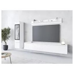 Wohnwand Inosign "VERA I, Vitrinen Türanschlag links/rechts wechselbar", weiß (weiß matt, weiß hochglanz), B:230cm H:130cm T:33cm, Kastenmöbel-Sets, Mediawand 230 cm, Vitrine mit Verglasung, stehend und hängend