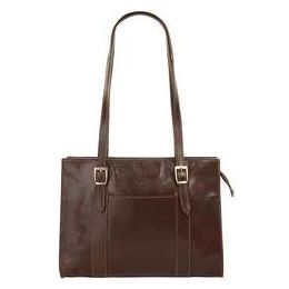 Pike Henkeltasche PIKÉ, Damen, Gr. B/H/T: 35cm x 27cm x 11cm onesize, braun, Leder, glänzend, Taschen, echt Leder, Made in Italy
