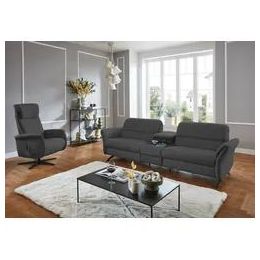 3-Sitzer Places of Style "Bellaria, inklusive 2x Relaxfunktion motorisch mit Herz-Waage-Beschlag", grau (anthrazit), B:239cm H:84cm T:92cm, 76% Polyacryl, 24% Polyester, Sofas, Zwischenelement mit Tisch, Steckdose & USB-Ladestation