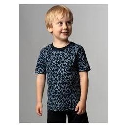 T-Shirt TRIGEMA "TRIGEMA T-Shirt mit freundlichem Smiley-Muster", Jungen, Gr. 140, blau (navy), Single Jersey, 100% Baumwolle, Basic, Rundhals, Shirts T-Shirt