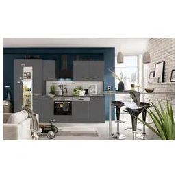 Küchenzeile Optifit "Parma", grau (küche: grau, korpus: basaltgrau, arbeitsplatte: granit schwarz), B:300cm T:60cm, Komplettküchen-Sets, mit E-Geräten, Breite 300 cm