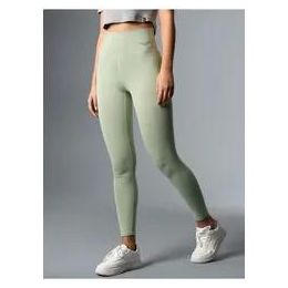 Leggings TRIGEMA "TRIGEMA Sportleggings mit hohem Bund", Damen, Gr. XS, US-Größen, grün (grün tea), 85% Polyester (Bioactive), 15% Elastan, Hosen
