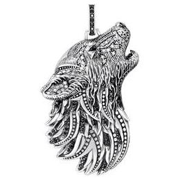 Kettenanh&auml;nger Thomas Sabo "Wolf-Profil", silber (silberfarben, schwarz, schwarz), Schmuckanh&auml;nger, Damen, Silber 925 (recycelt), 15,75 g, Kettenanh&auml;nger, mit Zirkonia (synth.)
