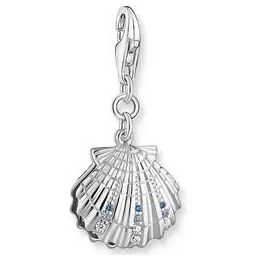 Charm-Einh&auml;nger Thomas Sabo "Muschel-Optik", blau (silberfarben, mehrfarbig, wei&szlig;, mehrfarbig), Charms, Damen, Perlen, Silber 925 (recycelt), mit Glas-Keramik Stein - mit S&uuml;&szlig;wasserzuchtperle