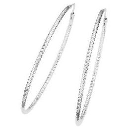 Paar Creolen Smart Jewel "gerieft und diamantiert, Silber 925", silber, Ohrringe, Damen, Silber 925 (Sterlingsilber)