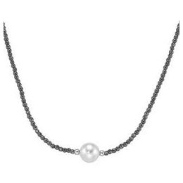 Collier Smart Jewel "mit Edelstein-Kugeln + Muschelkern-Perle, Silber 925", grau, Halsketten, Damen, 45cm, Silber 925 (Sterlingsilber), Collier