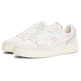 Tommy Hilfiger Keilsneaker TOMMY JEANS "TJW RETRO BASKET SNEAKER", Damen, Gr. 39, rosa (ecru, rose), Leder, Lederimitat, Schuhe, Schnürschuh, Halbschuh, Freizeitschuh mit seitlicher Logoflagge