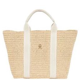 Tragetasche Tommy Hilfiger "TH SPRING LOGO TOTE", Damen, Gr. B/H/T: 50cm x 13cm x 17cm, beige, Lederimitat, Taschen, Damen Henkeltasche, Strandtasche, Shopper mit TH-Emblem