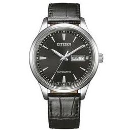 Automatikuhr Citizen "NY4058-79XC", silber (schwarz, silberfarben), Armbanduhren, Herren, Armbanduhr, Herrenuhr, Mechanische Uhr, Lederarmband, analog, Tag