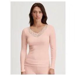 Longsleeve Calida "Silky Wool Joy", Damen, Gr. M (44/46), pearl blush, Obermaterial: 70% Schurwolle, 30% Seide, figurbetont, V-Ausschnitt, Shirts, zarte Spitzen-Details, w&auml;rmend, weich, leichter Glanz