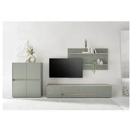 Wohnwand Inosign "City/Giron, moderne Anbauwand, Komplettset in vielen Farben verfügbar", grün aloe, B:360cm H:180cm T:45cm, Holzwerkstoff, Kastenmöbel-Sets, enthält ein Lowboard, ein Highboard & ein Wandboard