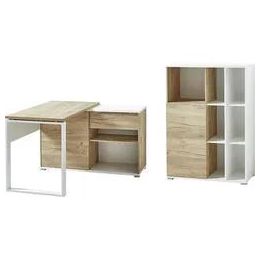 Büromöbel-Set Germania "GW-Lioni", weiß (weiß, navarra, eiche, nachbildung), Holzwerkstoff Metall, Holzwerkstoff, Metall, Arbeitsmöbel-Sets