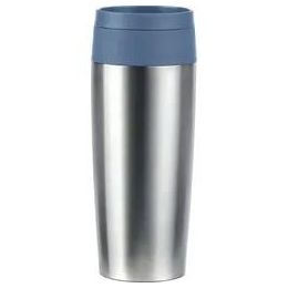 Thermobecher Emsa "Travel Mug Eco", blau (edelstahlfarben, blau), H:20,4cm Ø:8,2cm, Edelstahl, Trinkgefäße, 0,36 Liter, auslaufsicher, 8h kalt, 4h warm, 360 Trinköffnung