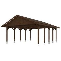 Skan Holz Doppelcarport SKANHOLZ "Wallgau", braun (nussbaum), B/H/T: 620cm x 215cm x 750cm, Carports, mit Dachlattung
