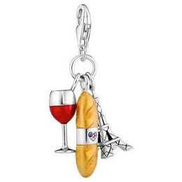 Charm-Einh&auml;nger Thomas Sabo "Rotweinglas, Baguette und Eiffelturm", beige (silberfarben, rot, beige, blau, rot, blau), Charms, Damen, Silber 925 (recycelt), mit Korund (synth.), Zirkonia (synth.)