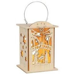 LED Laterne SAICO ORIGINAL "Christi Geburt, warmweiß für Batteriebetrieb", natur, B:16cm H:12cm T:12cm, Leuchten, Nutzung mit Teelicht oder LED-Stripe, BxHxT: 16x12x12 cm