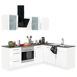 Wiho-Küchen Winkelküche WIHO KÜCHEN "Cali", weiß (küche: grau, korpus: weiß, arbeitsplatte: granit grau), B:220cm T:170cm, Komplettküchen-Sets, mit E-Geräten, Stellbreite 220 x 170 cm