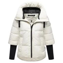 Steppjacke Navahoo "Lotusherz XIV", Damen, Gr. XXL (44), weiß, Obermaterial: 100% Polyester; Innenfutter: 100% Polyester; Wattierung: 100% Polyester; Ärmelfutter: 100% Polyester, figurumspielend hüftbedeckend, hoch geschlossener Ausschnitt, eng Rippstrickbündchen, Jacken, Warme gesteppte Winterjacke mit Rippstrickärmeln, Topseller