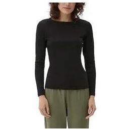 Langarmshirt s.Oliver, Damen, Gr. 38, grau (grau, schwarz), Jersey, Obermaterial: 100% Baumwolle, unifarben, regular fit hüftlang, U-Boot-Ausschnitt, gerader Abschluss, Shirts, mit U-Boot-Ausschnitt