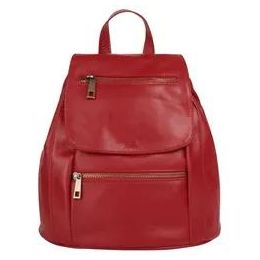 Cityrucksack Samantha Look, Gr. B/H/T: 24cm x 27cm x 11cm, onesize, rot, Leder, Rindsleder, beschichtet, leicht glänzend, Rucksäcke, echt Leder, Made in Italy