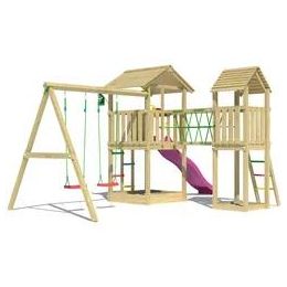 Spielturm Jungle Gym "Nova", pink (fuchsia), Spielt&uuml;rme, KinderB:524cm H:280cm T:350cm, Holzwerkstoff, Spielanlage mit 2 T&uuml;rmen, Schaukel und Rutsche mit Wasseranschluss, B:524cm H:280cm T:350cm