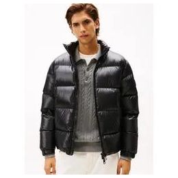 Steppjacke Tommy Hilfiger "SHINY DOWN STAND PUFFER", Herren, Gr. XL, schwarz, Web, Obermaterial: 100% Polyester, regular fit normal, elastischer Bund, Jacken, Winterjacke, Outdoorjacke, glänzende Oberfläche