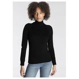 Strickpullover Arizona "Rolli unifarbend", Damen, Gr. 44/46, schwarz, Feinstrick, Obermaterial: 50% Baumwolle, 50% Polyacryl, unifarben, Basic, figurbetont hüftbedeckend, hoch geschlossener Ausschnitt, Pullover, mit grobem Strickmuster und Rollkragen, Topseller