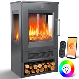 Kesser&reg; Elektrokamin mit Heizung Panorama-Sichtfenster Heizl&uuml;fter 9 LED-Flammeneffekt Farbmodi Fernbedienung WiFi App 900/1800W Kaminfeuer elektrisch Elektro Kamin mit Thermostat Heizfunktion Timer