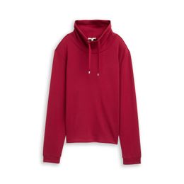Tom Tailor Damen Scuba Sweatshirt mit Stehkragen, rot, Uni, Gr. XL