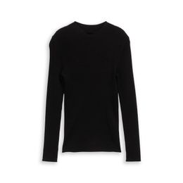 Tom Tailor Denim Damen Tight Fit Strickpullover, schwarz, Uni, Gr. XL