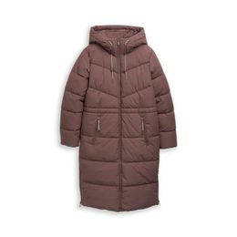 Tom Tailor Denim Damen Puffer-Mantel mit Kapuze, braun, Uni, Gr. XL