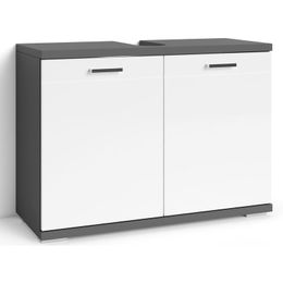 ByLiving Waschbeckenunterschrank &raquo;Nebraska&laquo; Breite 80 cm, Badezimmerschrank, MDF-Fronten in Hochglanz-Optik grau FSC -zertifizierter Holzwerkstoff, 