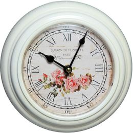 AMBIENTE HAUS Wanduhr &raquo;Rosen Wanduhr aus Metall 20cm&laquo; wei&szlig;