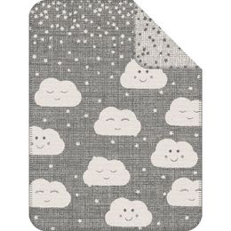 s.Oliver Kinderdecke &raquo;Clouds&laquo; mit Wolken und Sternen, Kuscheldecke grau Baumwolle, Kunstfaser