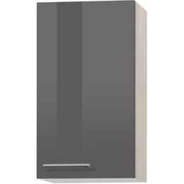 Optifit Hängeschrank »Bern« Breite 40 cm, 70 cm hoch, mit 1 Tür, mit Metallgriff grau Hochglanz/akaziefarben