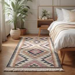 Teppich ELLE DECORATION "Kelim Parsa", creme multifarben, B:80cm H:3mm L:200cm, Baumwolle, Jute, Teppiche, Jute, Baumwolle, Natur, Handgewebt, Kelim, orientalisch, Boho