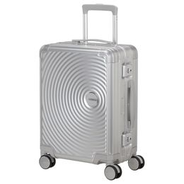 Hartschalen-Trolley American Tourister "SOUNDBOX ALU, verschiedene Größen und Farben", Gr. B/H/T: 40cm x 55cm x 23cm 39 l, silber, Aluminium, Koffer, Hartschalen-Koffer zwei TSA-Schlösser Aluminium-Koffer