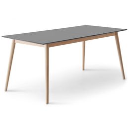 Esstisch HAMMEL FURNITURE "Meza by Hammel", grau (graphit, schwarz, graphit), B:210cm H:74cm T:100cm, Tischplatte: Graphit nanobehandeltes Fenix-Laminat (schwarzer Rand), Gestell: Massive Eiche. Mit nanobehandeltem Laminat, einer matten, seidigen Oberfläche, die Fingerabdrücke abweist und langlebig und hygienisch ist., Tische, rechteckige Tischplatte MDF, Massivholzgestell, mit 2 Einlegeplatten