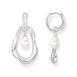 Paar Creolen Thomas Sabo "Natural Beauty Statement-Creolen mit Anhänger, Bold Elegance", bunt (silberfarben, weiß), Ohrringe, Damen, Perlen Silber 925 (Sterlingsilber), Perlen, Silber 925 (Sterlingsilber), mit Süßwasserzuchtperle