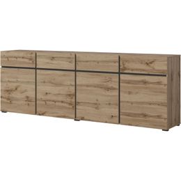 Sideboard Inosign "Cross,Breite 225 cm, moderne grifflose Kommode,4 Türen/4 Schubkästen", braun (wotan eiche, wotan eiche), B:225cm H:78,3cm T:40cm, FSC-zertifizierter Holzwerkstoff, Melamin, Sideboards, Schubladenschrank mit viel Stauraum, Einlegeböden verstellbar, Topseller