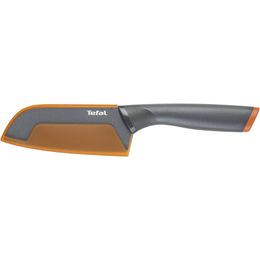 Santokumesser Tefal "Fresh Kitchen", grau, orange, Klingenlänge 12cm, Edelstahl, Kunststoff, Kochmesser, 12 cm, Klingen aus rostfreiem Stahl, Titan-Versiegelung, Klingenschutz