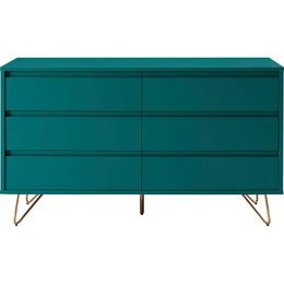 Salesfever Kommode &raquo;Bolton Design Sideboard mit Stauraum&laquo; Haarnadelbeine aus Metall mit Messinglegierung blau MDF, Metall