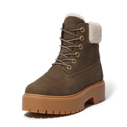 Winterboots Timberland "STONE STREETMID WARM LINED WATERPROOF BOOT", Damen, Gr. 38,5, schwarz braun full grain, Leder, Schuhe, Snowboots, Winterstiefel, Winterschuhe, wasserdicht und gefüttert