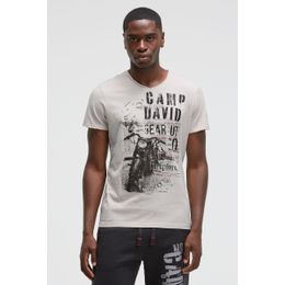 CAMP DAVID Herren V-Shirtash, Gr. 4XL, bedruckt, Material: 100% Baumwolle, Shirts, mit offenen Kanten