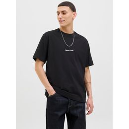 Jack & Jones Kurzarmshirt JACK & JONES "JORNORREBRO EMB TEE SS CREW NECK NOOS", Jungen, Gr. S, schwarz, Jersey, Obermaterial: 100% Baumwolle, bedruckt, relaxed fit normal, Rundhals, gerader Abschluss, Shirts, mit Logo Print